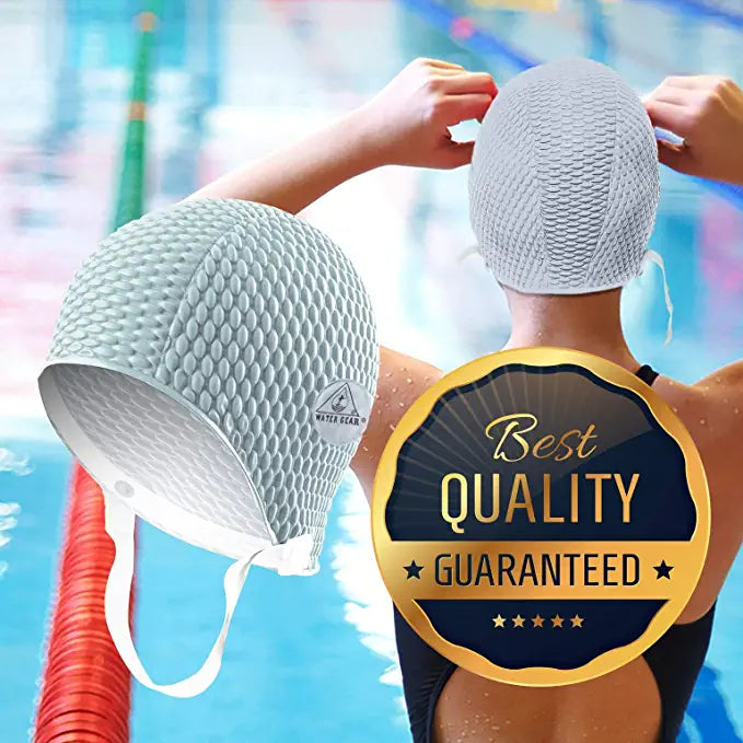 Water Gear Natural Rubber Bubble Swim Cap With Strap - White – Sylvia's ...